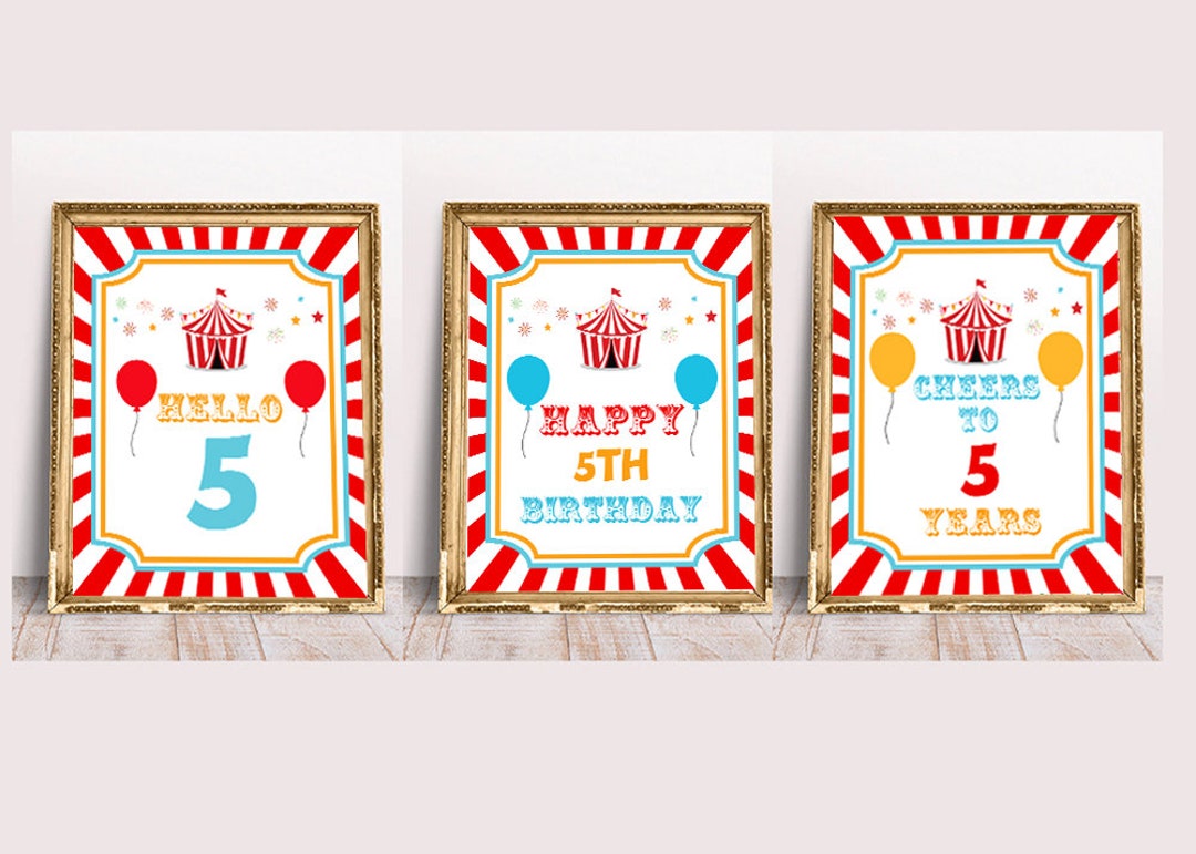 5th Circus Birthday Signs Bundle, Carnival 5th Birthday, Cheers to 5 ...
