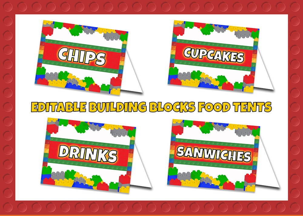 Editable Building Blocks Food Tent, Printable, Bricks Tent Template ...