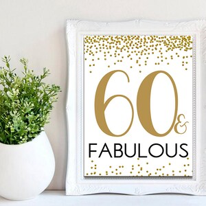 60 and Fabulous,8x10, 11x14, Cheers to 60 Years, 60th Birthday Sign ...