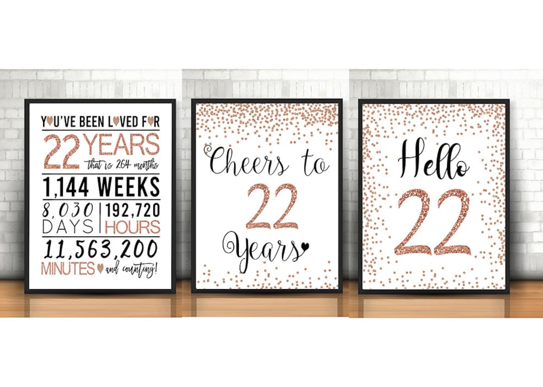 22nd Birthday Signs Bundle, Cheers to 22 Years, Hello 22, Happy 22nd ...