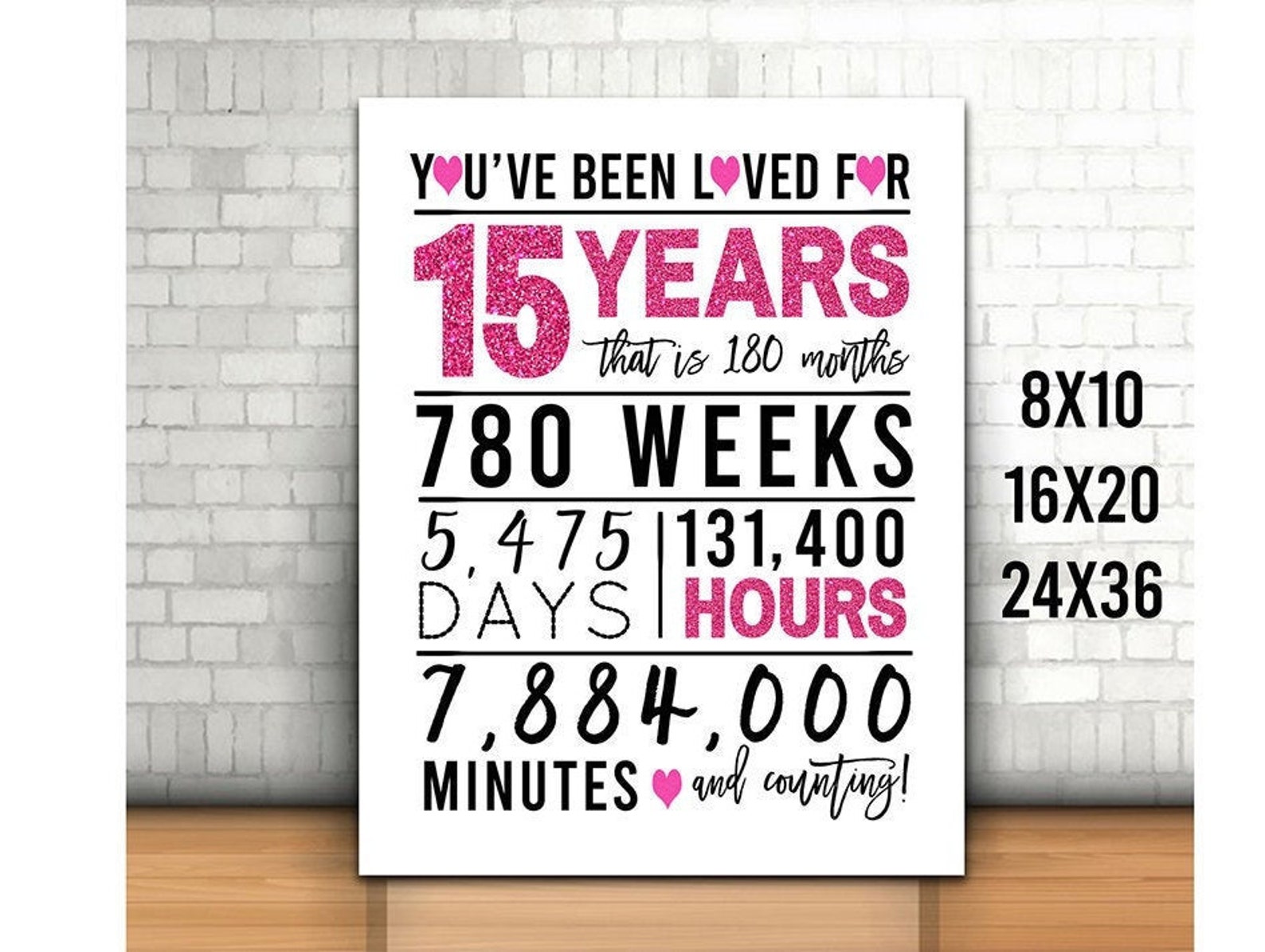 Hot Pink 15th Birthday Sign You Have Been Loved for 15 Years | Etsy