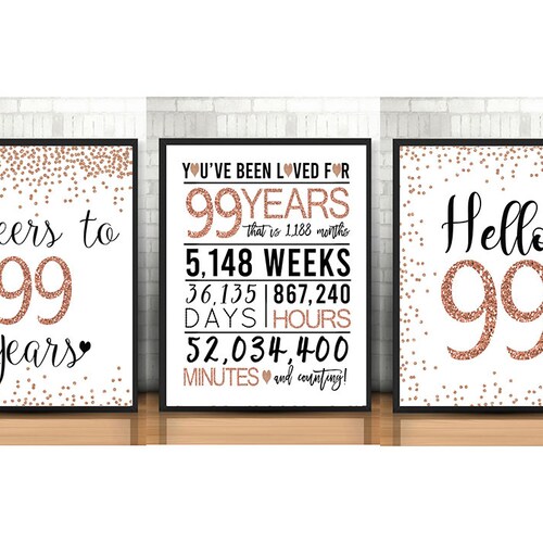 99th Birthday Signs Bundle Cheers to 99 Years Hello 99 - Etsy