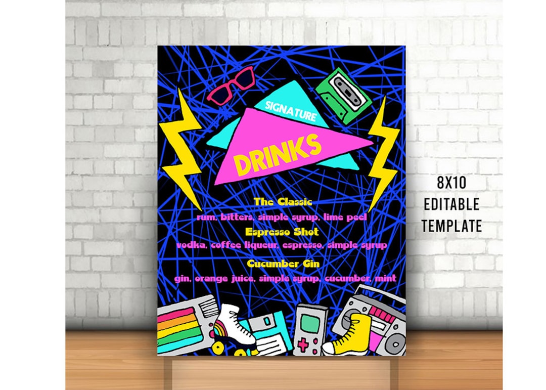 Editable Retro Signature Drinks Template, Printable Retro Signature ...