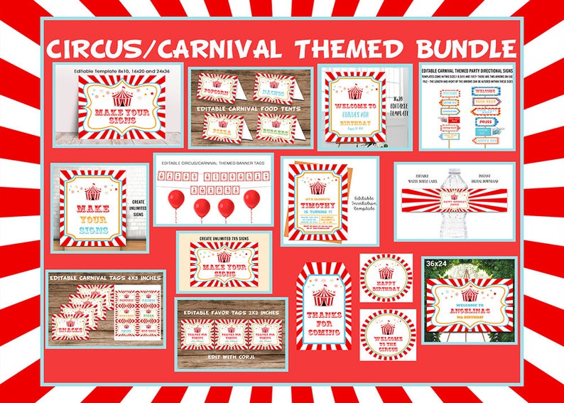 Carnival Theme Party Bundle, Invitations & Decorations, Printable ...