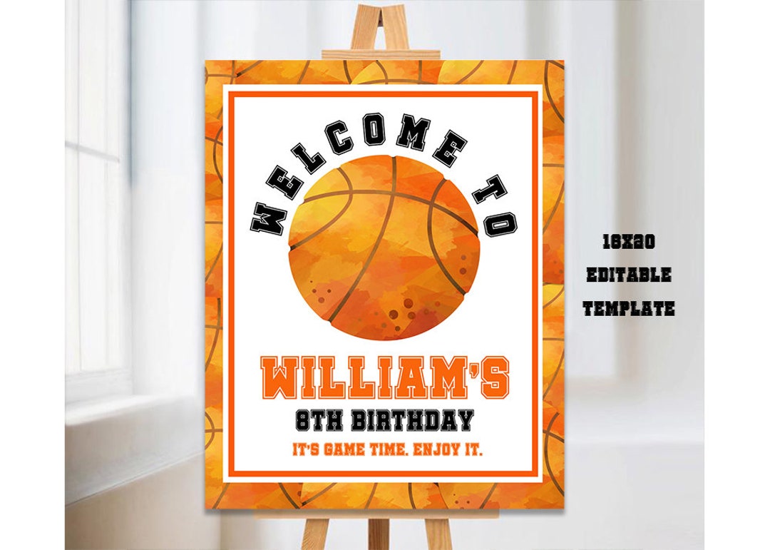 Editable Basketball Party Welcome Sign, Printable Basketball Welcome ...