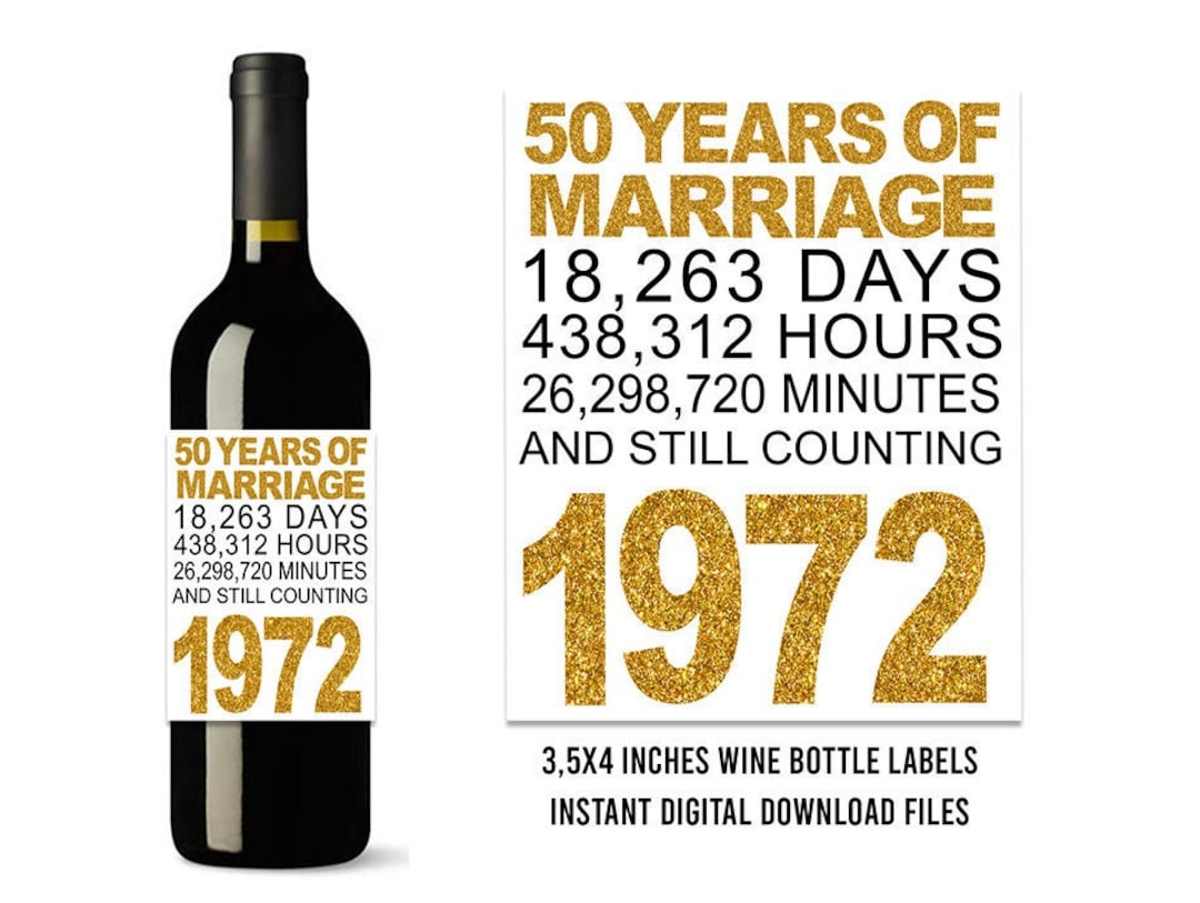 50th Anniversary Wine Bottle Labels, Printable Wine Bottle Labels ...