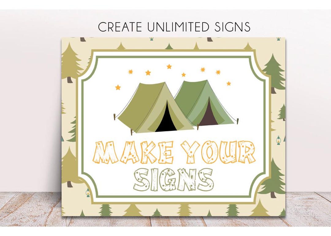 Editable Camping Party Sign, Printable, Camping Tent Sign, Camping ...