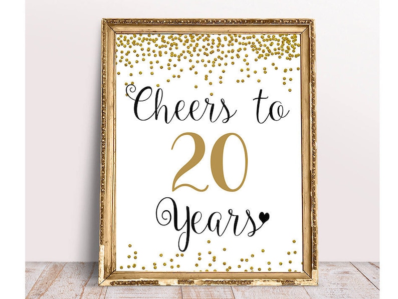Cheers to 20 Years, 20th Birthday Sign, 20th Anniversary Sign, Gold ...