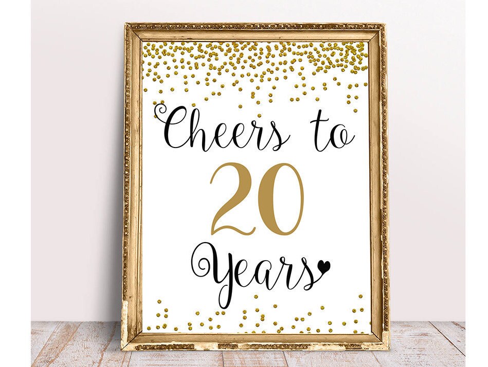 Cheers to 20 Years 20th Birthday Sign 20th Anniversary Sign | Etsy