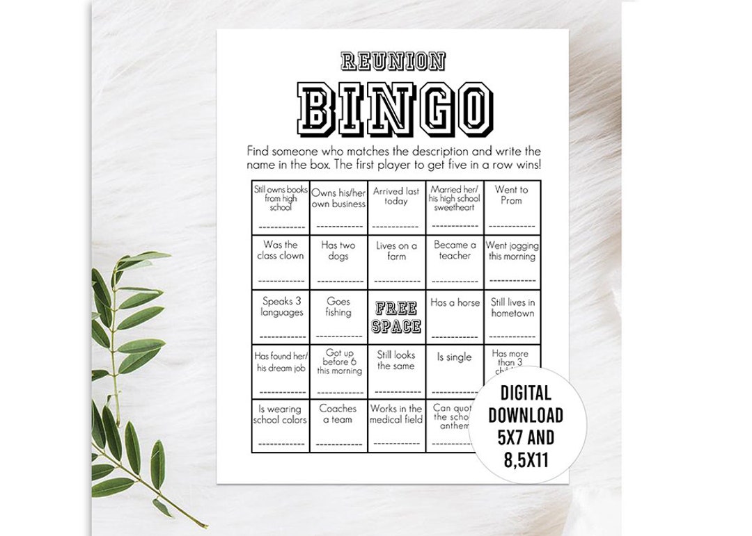 High School Reunion Bingo Game, 5x7, 8x10, Printable, Class Reunion ...