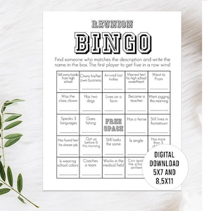 High School Reunion Bingo Game, 5x7, 8x10, Printable, Class Reunion ...