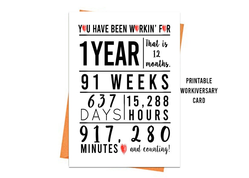 1st Work Anniversary Card, PRINTABLE Anniversary Card, First ...