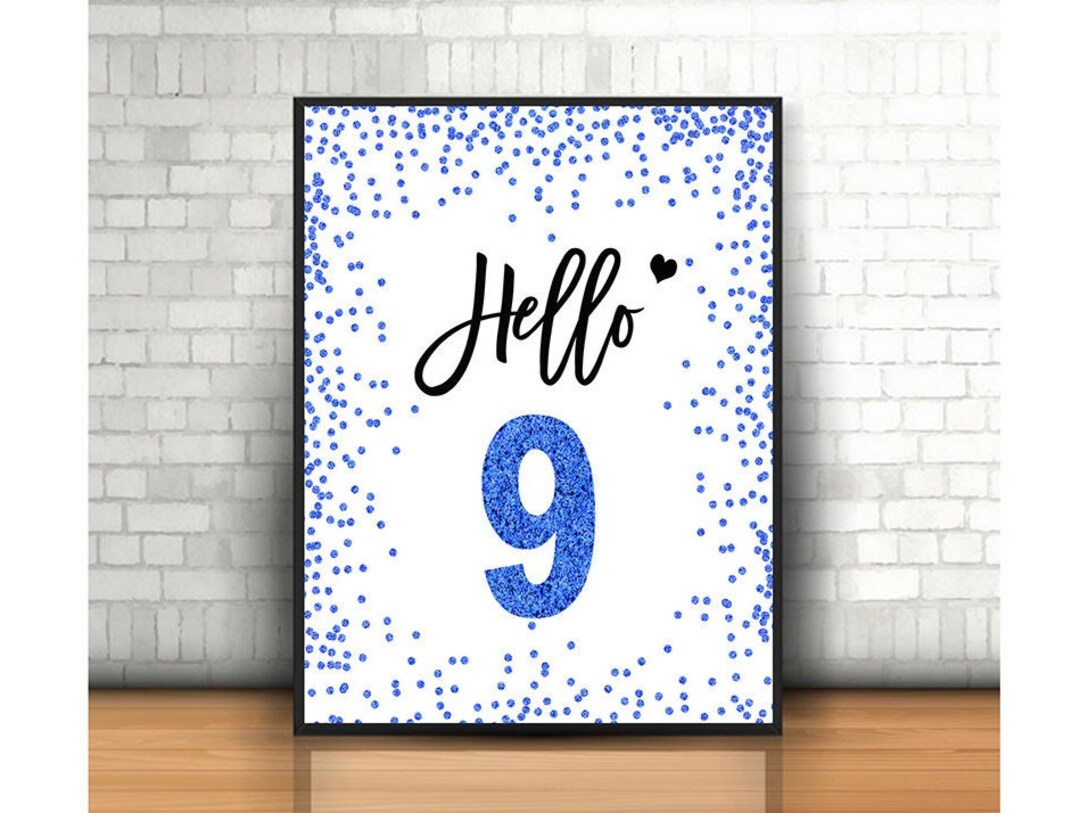 Blue 9th Birthday Sign, Printable, Hello 9, Cheers to 9 Years, Happy ...