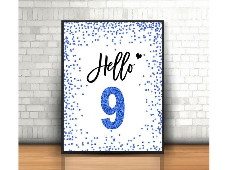 Blue 9th Birthday Sign Printable Hello 9 Cheers to 9 Years - Etsy