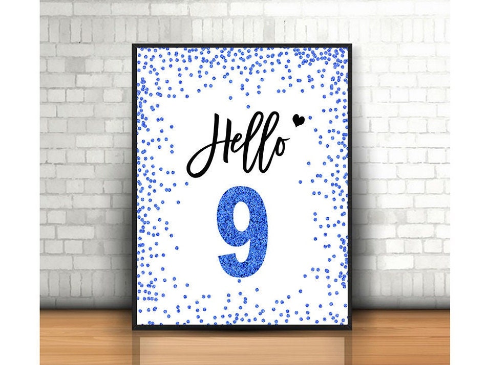 Blue 9th Birthday Sign, Printable, Hello 9, Cheers to 9 Years, Happy ...
