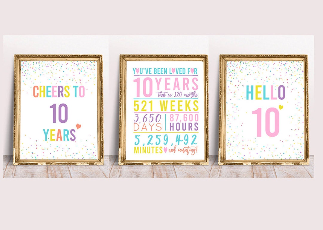 Pastel 10th Birthday Signs Bundle, Cheers to 10 Years, Pastel 10th ...