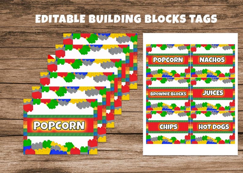 Editable Building Blocks Birthday Tags, Printable, Blocks Template ...