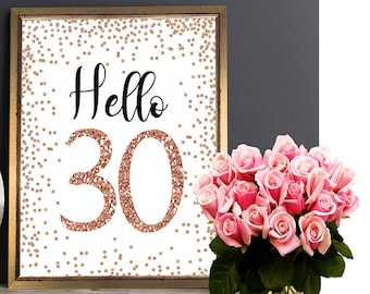 Rose Gold Hello 30 Sign Cheers to 30 Years 30th Birthday | Etsy