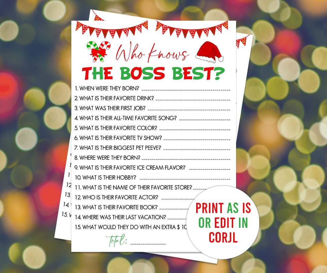 Editable Office Holiday Who Knows the Boss Best Game, Printable Office ...