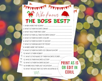Office Holiday Who Knows the Boss Best Game, Printable Office Party ...