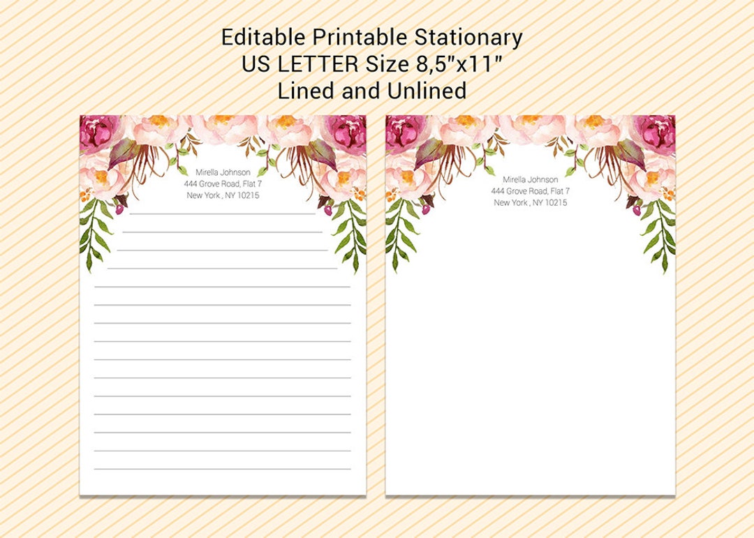 Editable Stationary With Flower, Printable Stationary With Flowers ...