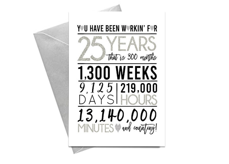 25th Work Anniversary Card, PRINTABLE Anniversary Card, 25th ...