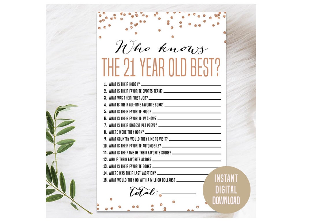 Rose 21st Birthday Game, Printable, 21st Birthday Party Activity, 21st ...