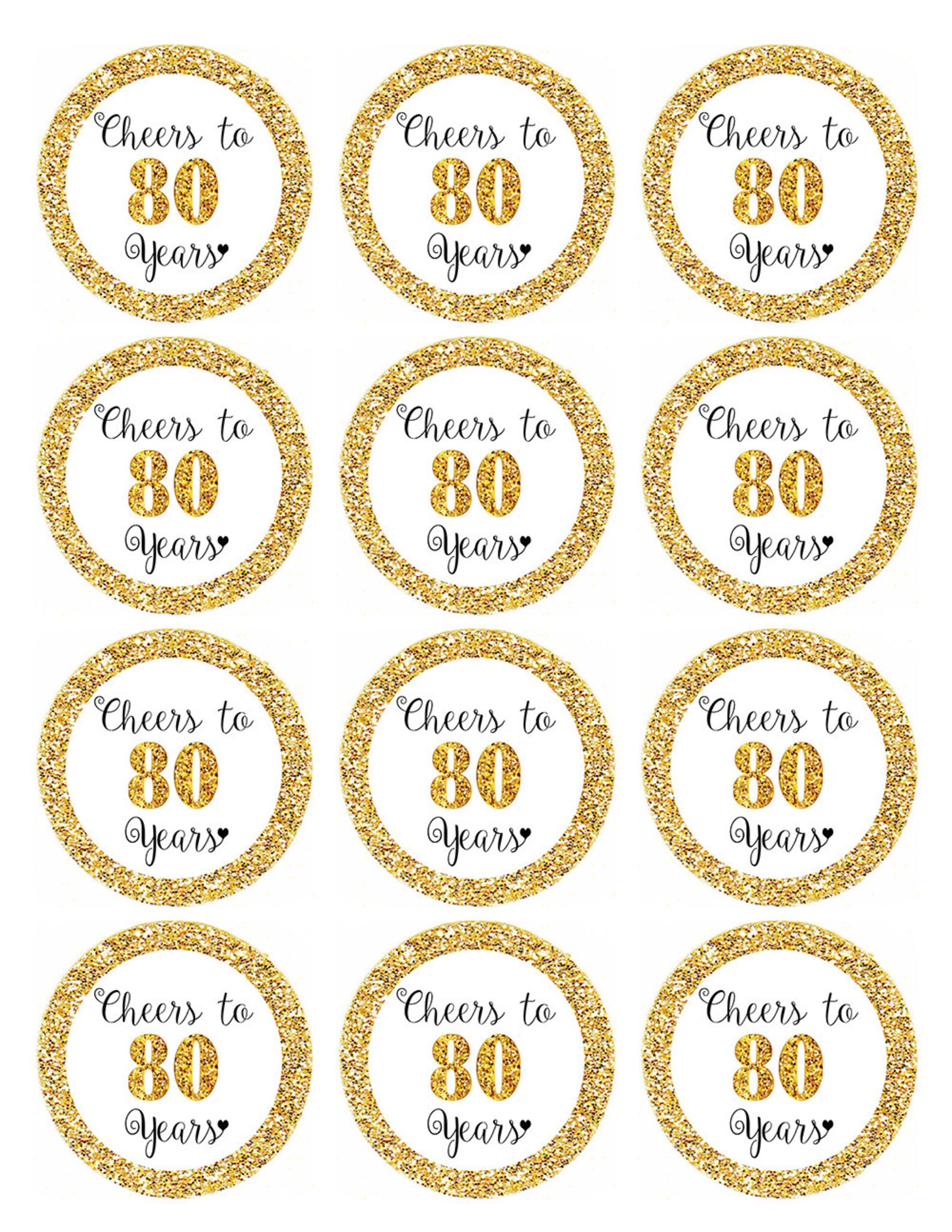 Cheers to 80 Years Cupcake Toppers, 80th Birthday Favor Tags, 80th ...