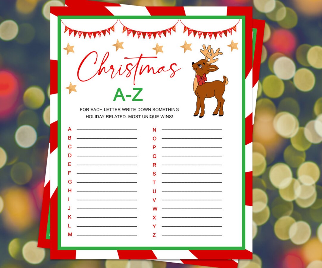 Christmas A-Z Game, 5x7, 8x10, Reindeer Printable Games, Fun Printable ...