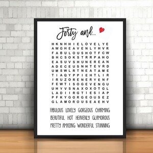 40th Birthday Word Search, 40th Birthday Decor, 40th Birthday Game ...