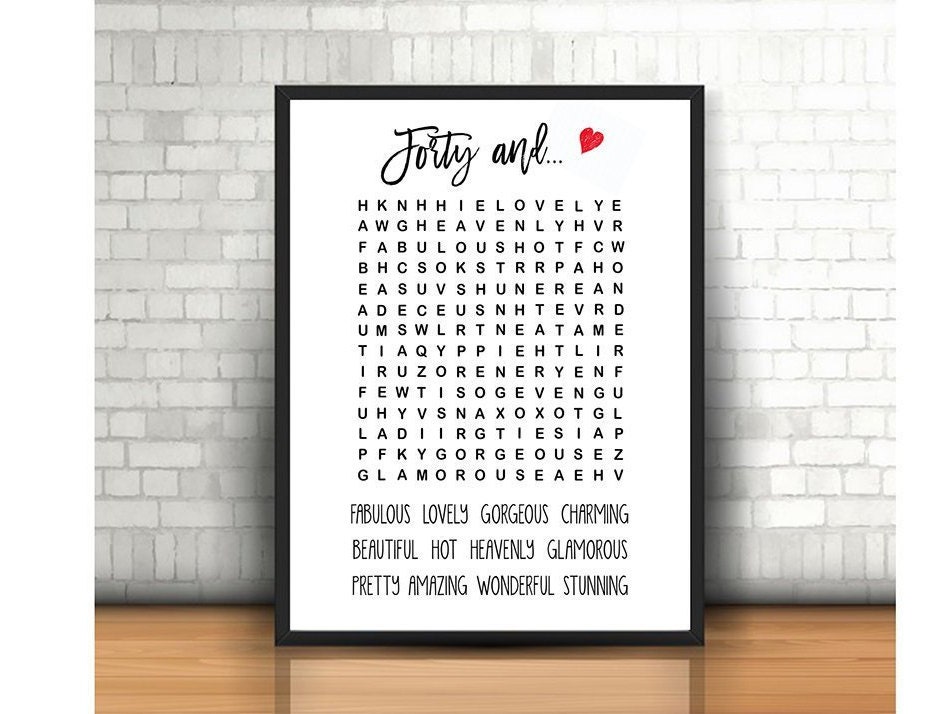 40th Birthday Word Search, 40th Birthday Decor, 40th Birthday Game ...