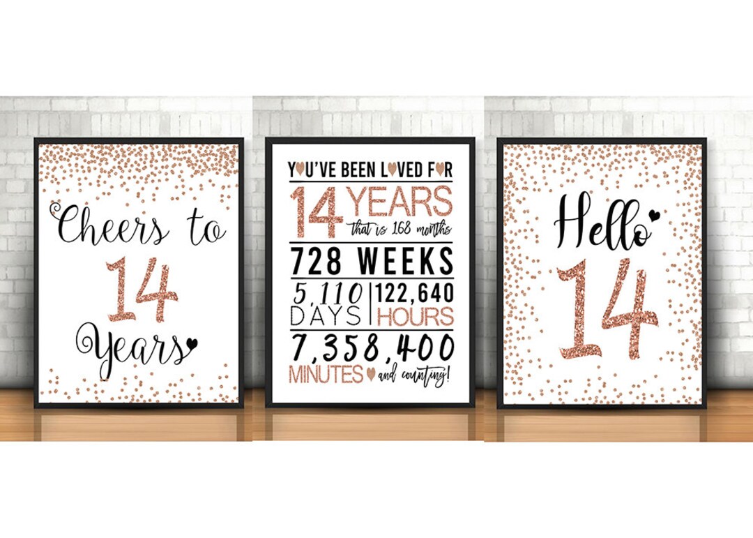Rose Gold 14th Birthday Decoration, 14th Birthday Signs Bundle, Cheers ...
