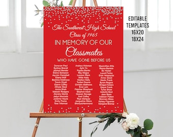 In Memory of Classmates Sign Red and Black in Memory Sign for Reunion ...
