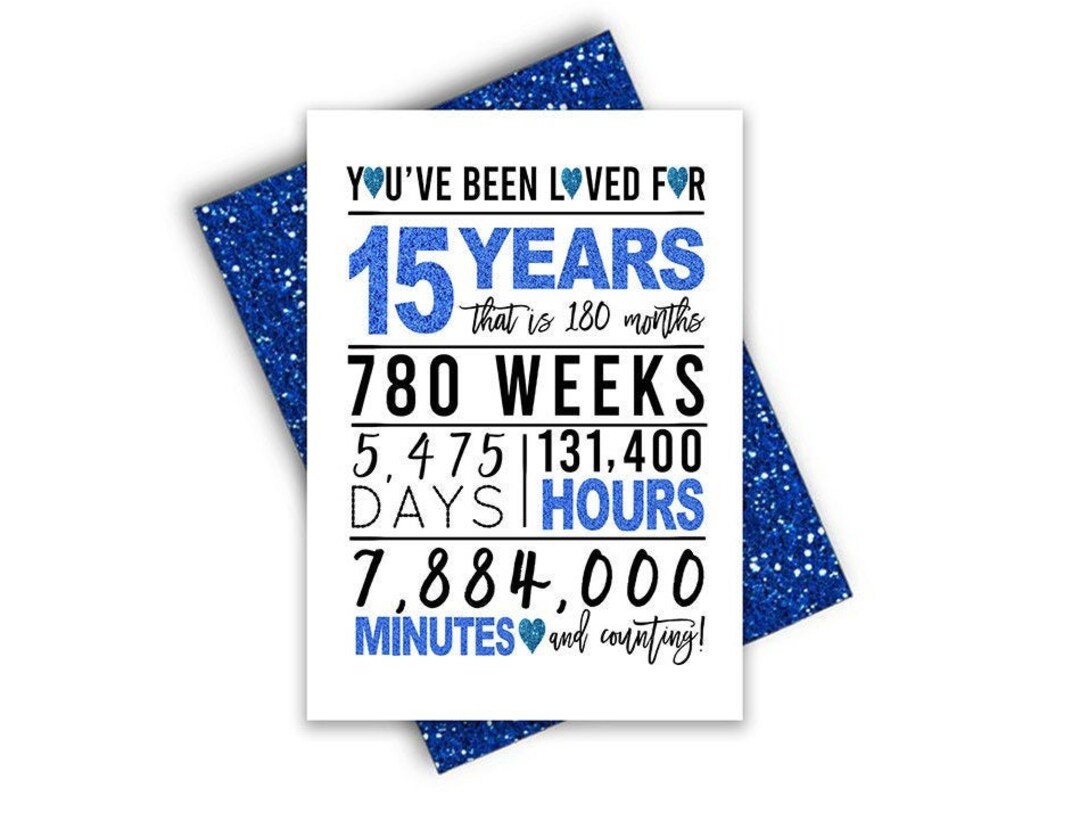 Blue 15th Birthday Card, Printable Birthday Card, 15th Birthday ...