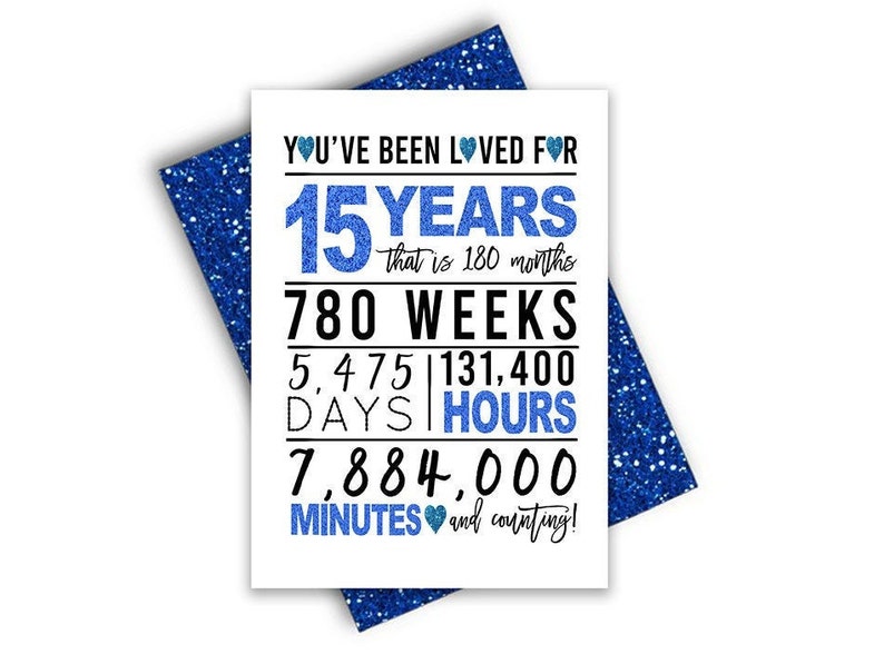 Blue 15th Birthday Card Printable Birthday Card 15th - Etsy