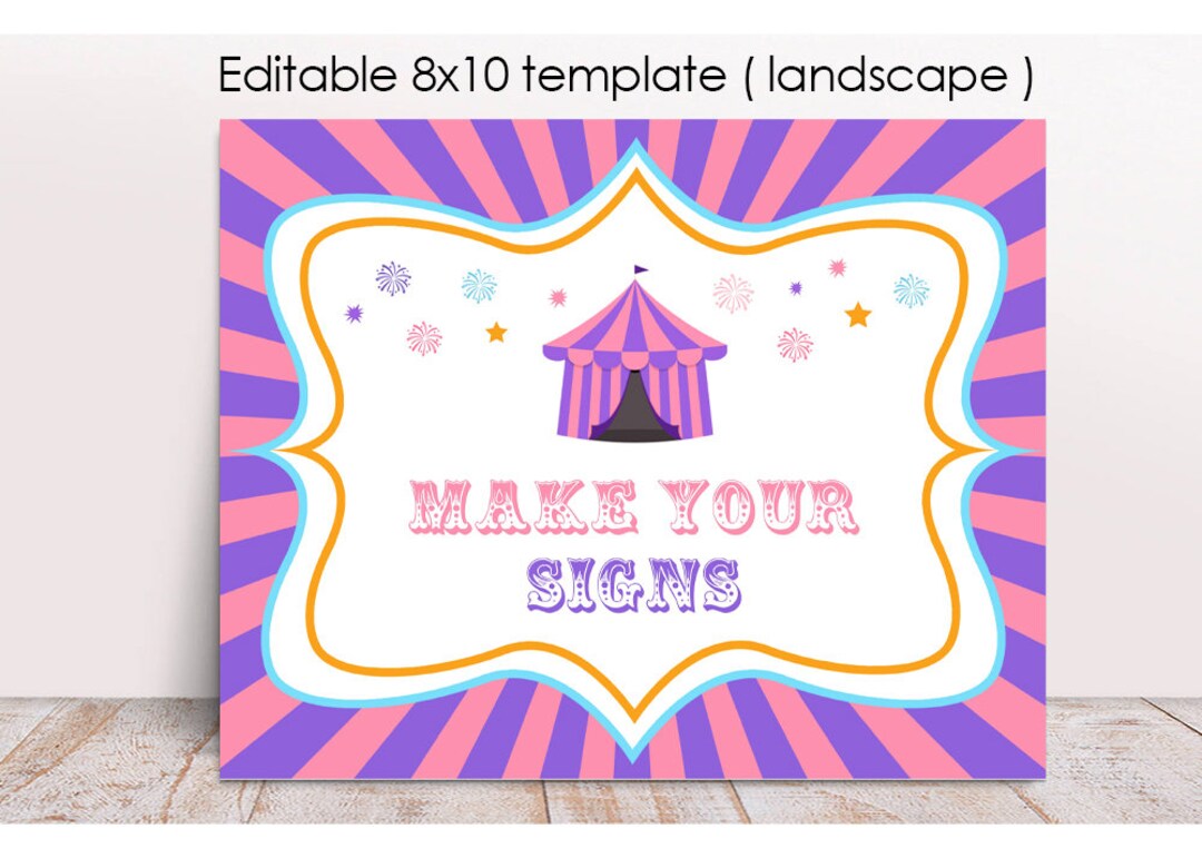 Editable Pink and Purple Carnival Party Sign, Printable, Circus Tent ...