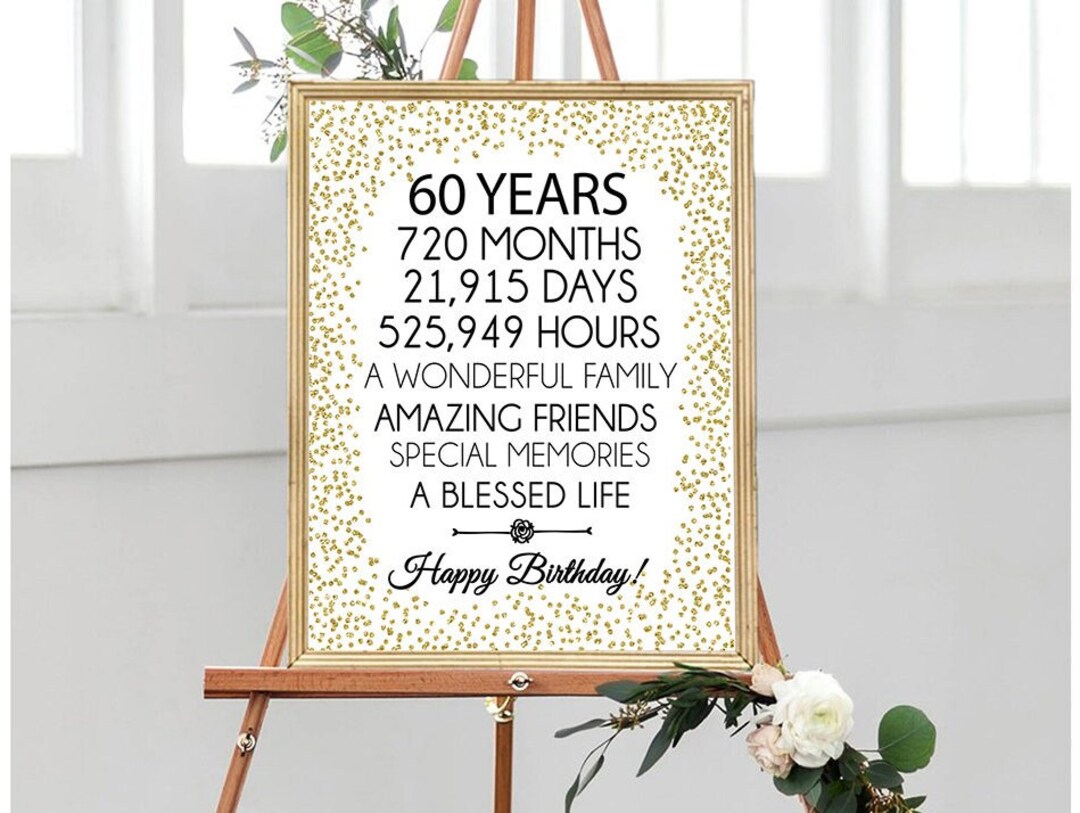 Happy 60th Birthday, 8x10, 16x20, Cheers to 60 Years, 60th Birthday ...