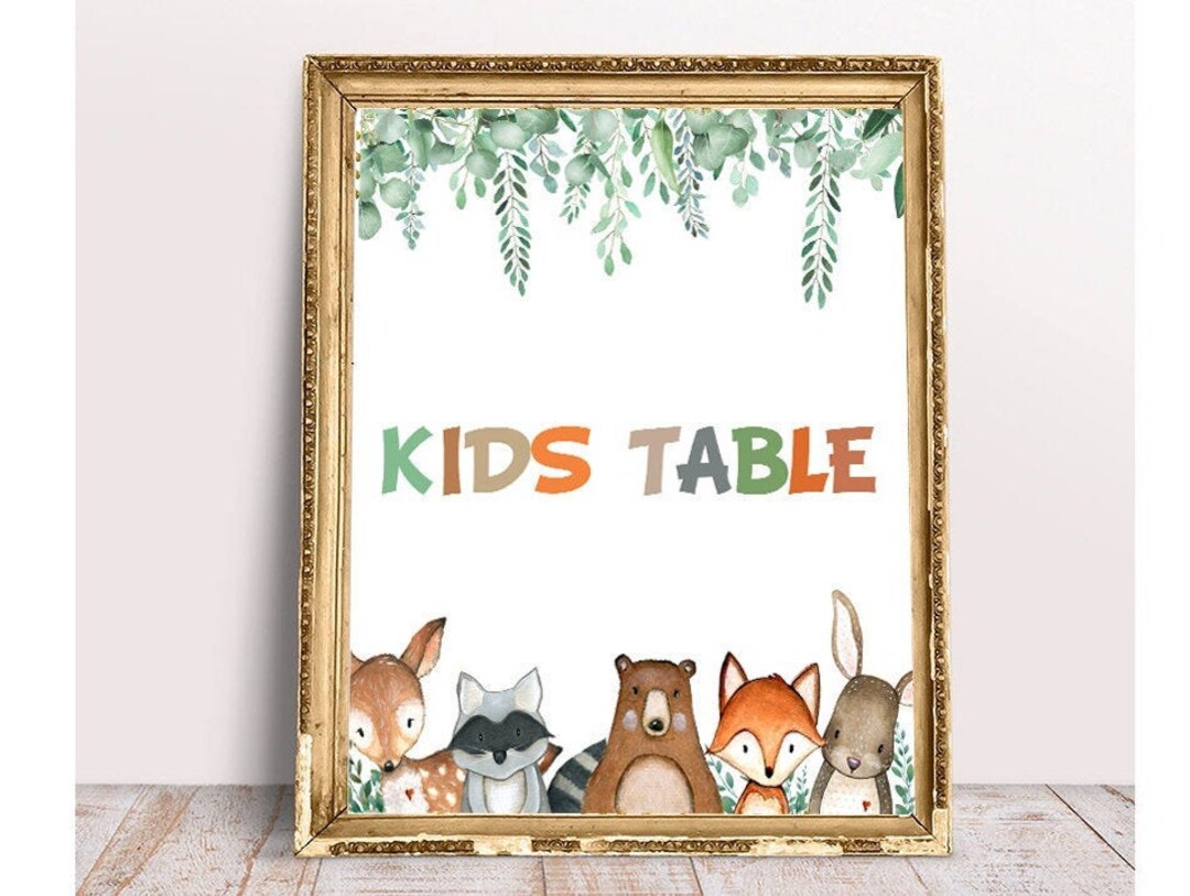Woodland Kids Table Sign, Kids Table Sign, Wedding Kids Table Sign ...