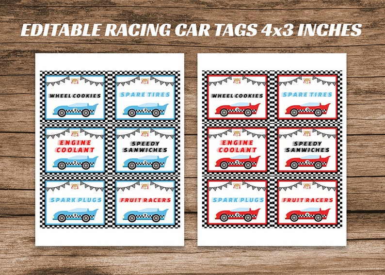 Editable Race Car Birthday Tags Printable Racing Car - Etsy