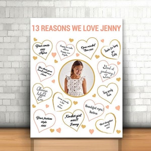 Editable 13 Reasons Template, Birthday Gift for Her, Gold and Pink 13th ...
