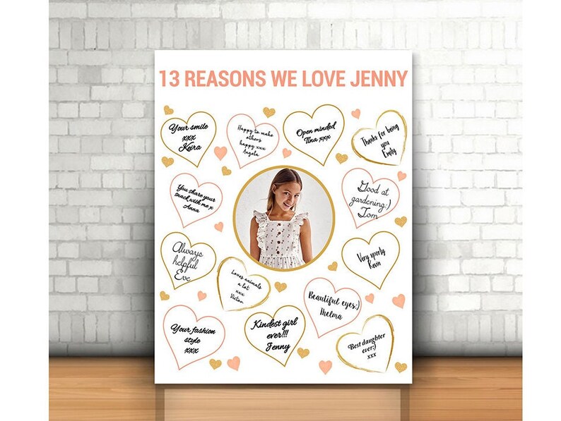 Editable 13 Reasons Template, Birthday Gift for Her, Gold and Pink 13th ...