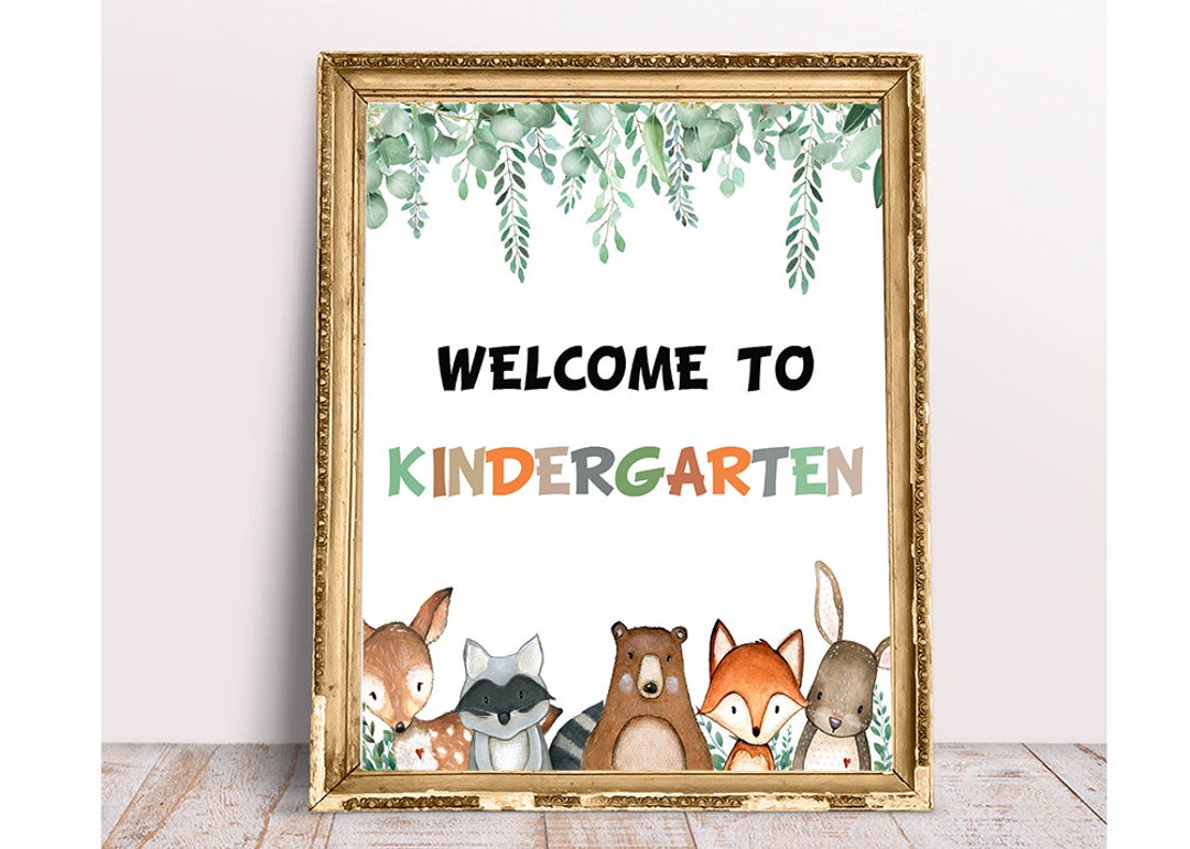 Woodland Welcome to Kindergarten Sign, 8x10, 16x20, Nursery Teacher ...