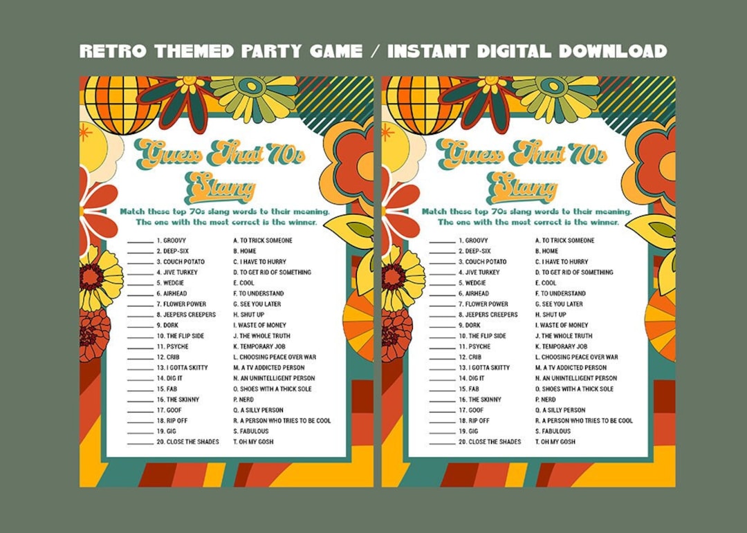 Guess That 70's Slang Game, Retro Birthday Activity, 70s Slang Trivia ...