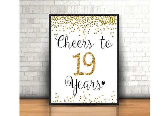 Gold 19th Birthday Sign Cheers to 19 Years Sign Happy 19th | Etsy