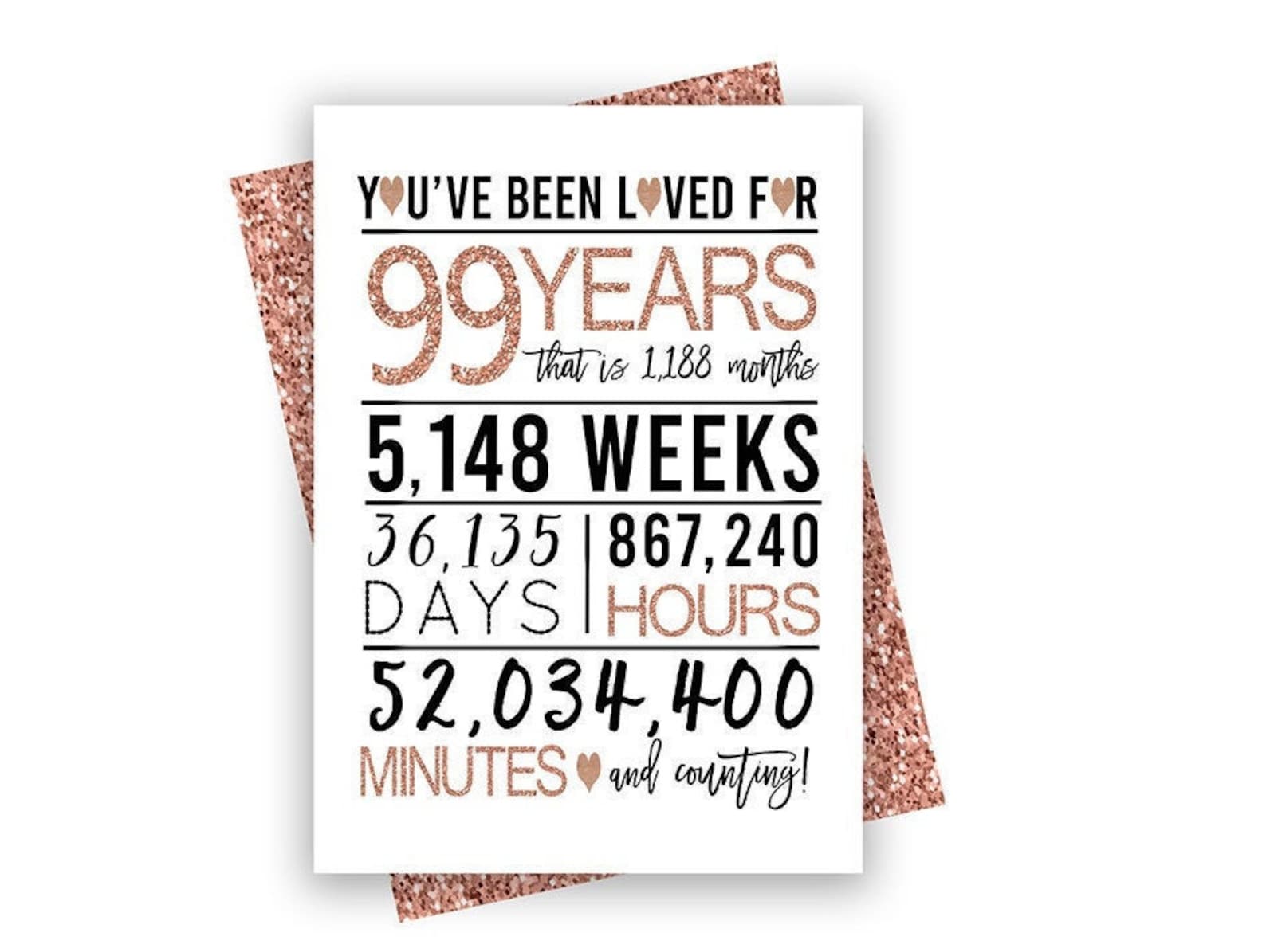 Rose Gold 99th Birthday Card Printable Birthday Card 99th - Etsy Ireland
