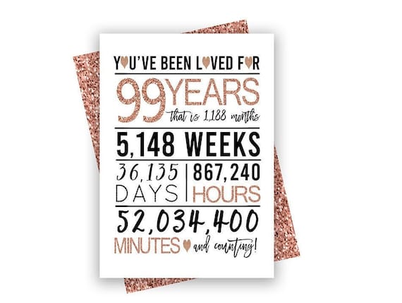 Rose Gold 99th Birthday Card Printable Birthday Card 99th | Etsy