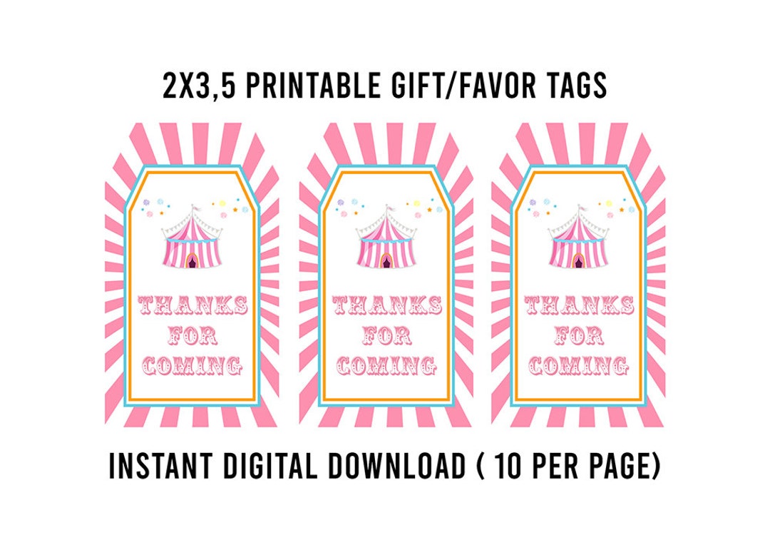 Pink Carnival Birthday Favor Tags, Printable Carnival Theme Labels ...