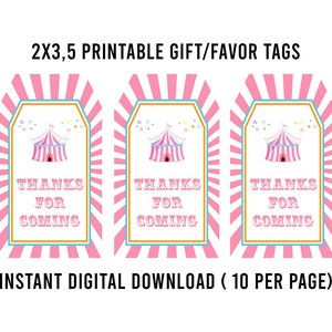 Pink Carnival Birthday Favor Tags, Printable Carnival Theme Labels ...