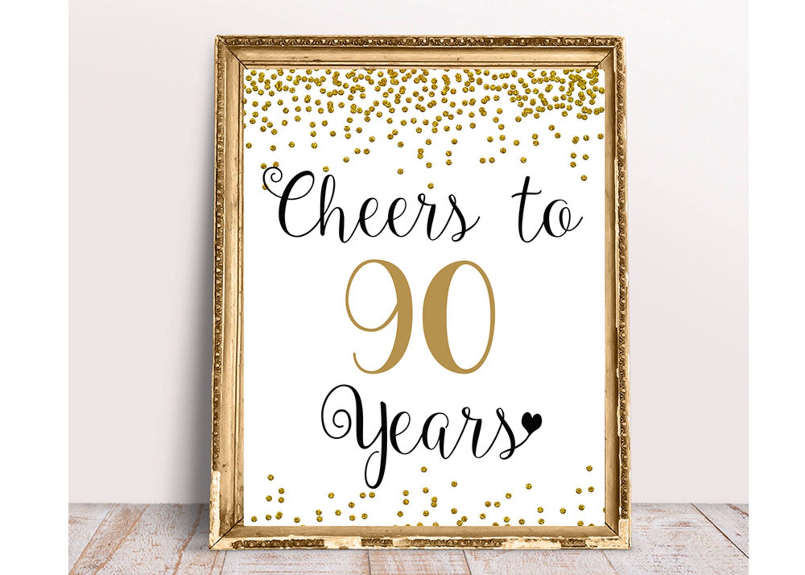 Cheers to 90 Years, 90th Birthday Sign, 90th Anniversary Sign, Gold ...