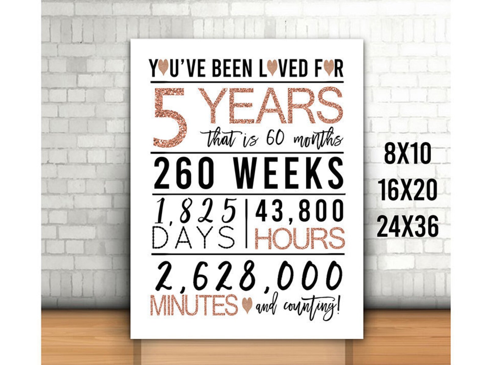 Rose Gold 5th Birthday Sign You Have Been Loved for 5 Years - Etsy